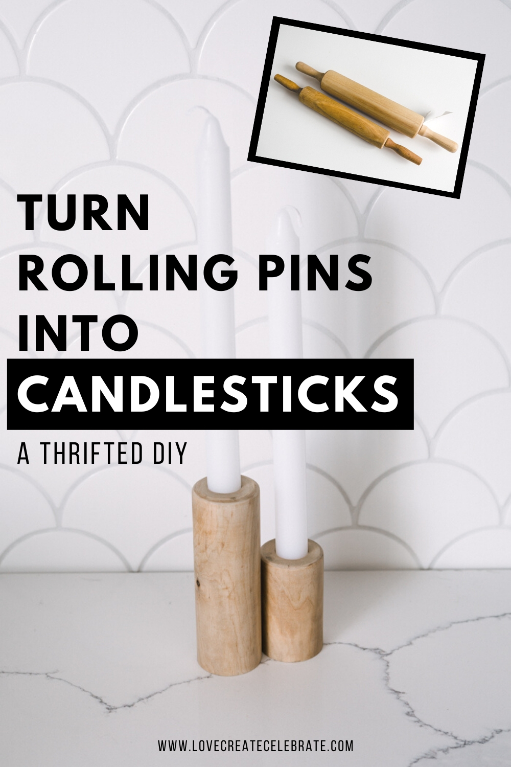 DIY Candlestick Holders [from thrifted Rolling Pins!] - Lindi & Russ